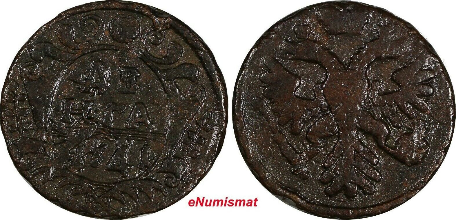 1741 Denga 1741 Russia Ioann Antonovich Copper Red Mint SCARCE KM# 188 ...