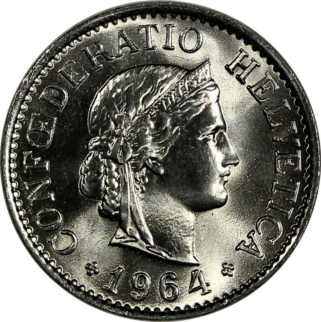 10 Rappen Switzerland Copper-Nickel 1964 B GEM BU KM# 27 (18 679 ...