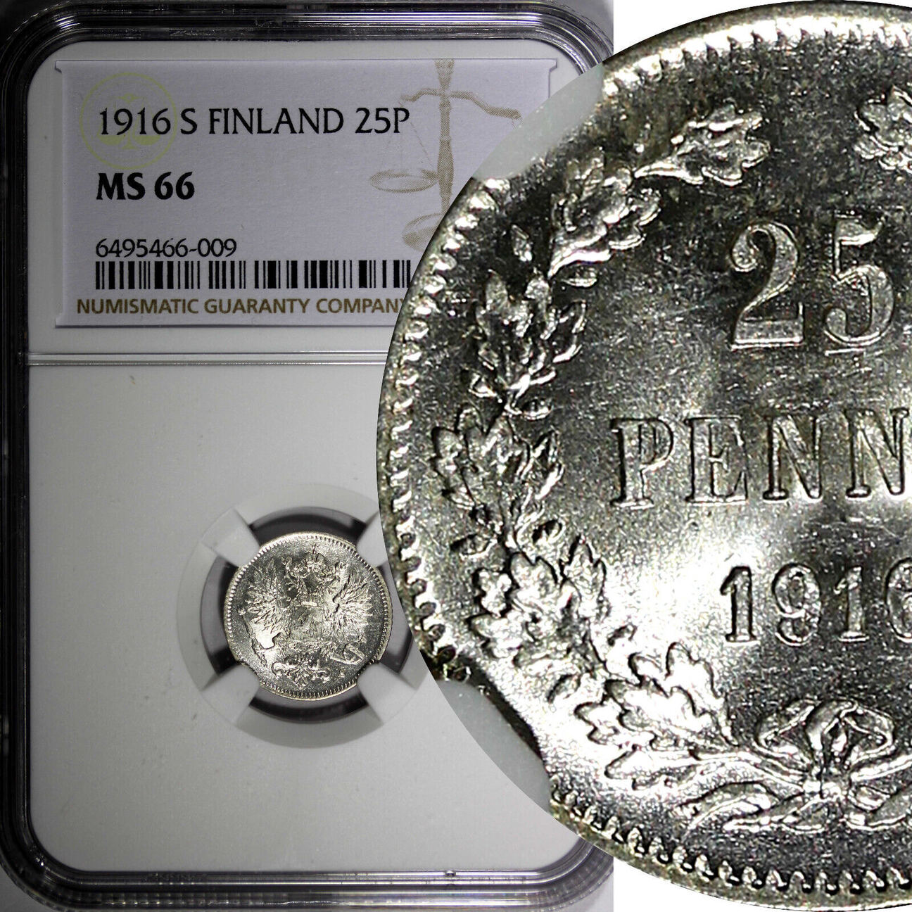 25 Pennia Finland Nicholas II Silver 1916 S NGC MS66 GEM BU KM #6.2 (009) | MA-Shops
