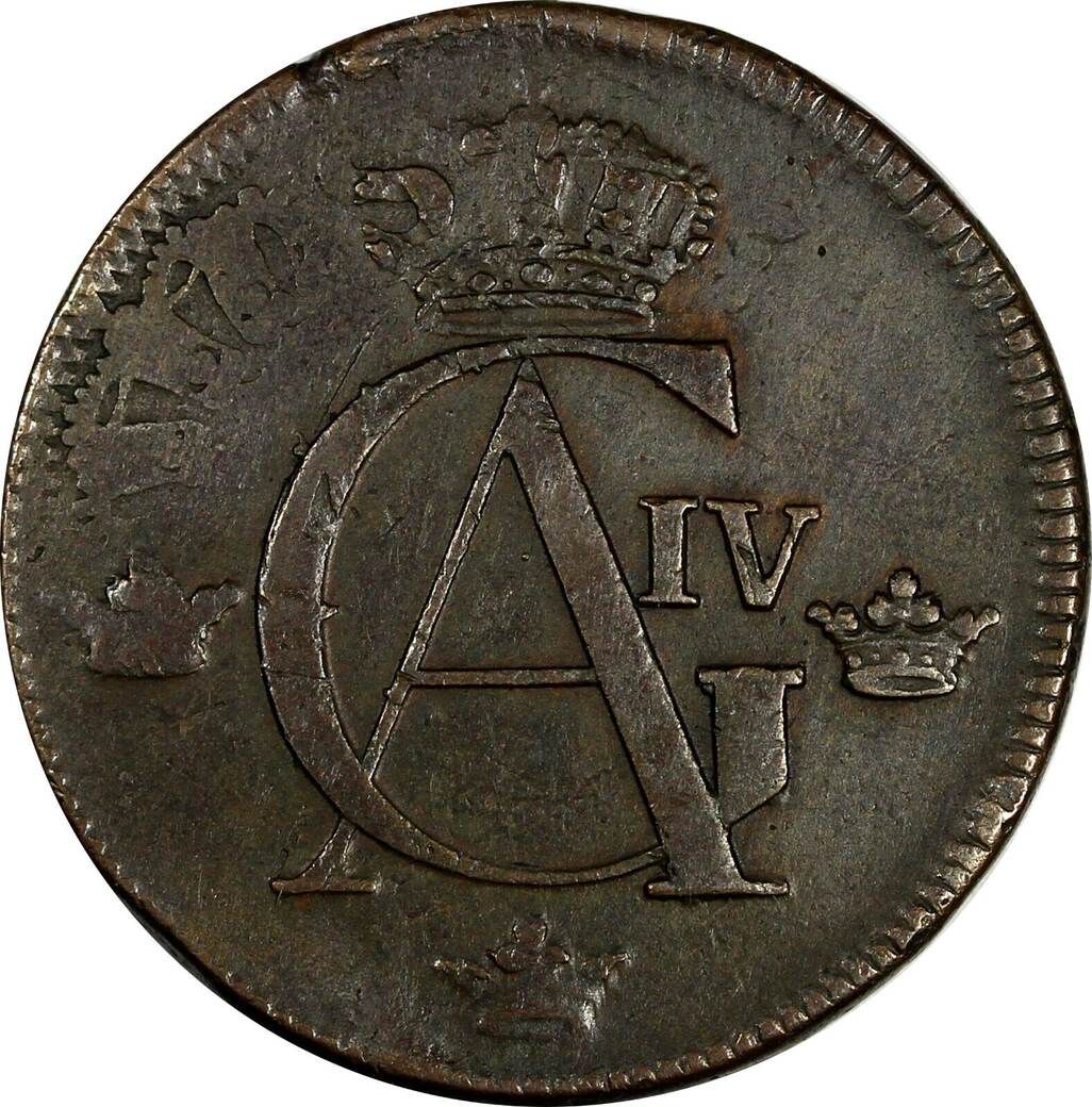 1 SKILLING SWEDEN COPPER 1802 OVERSTRUCK ON 2 ORE S.M. 1743-1768 KM#566 ...
