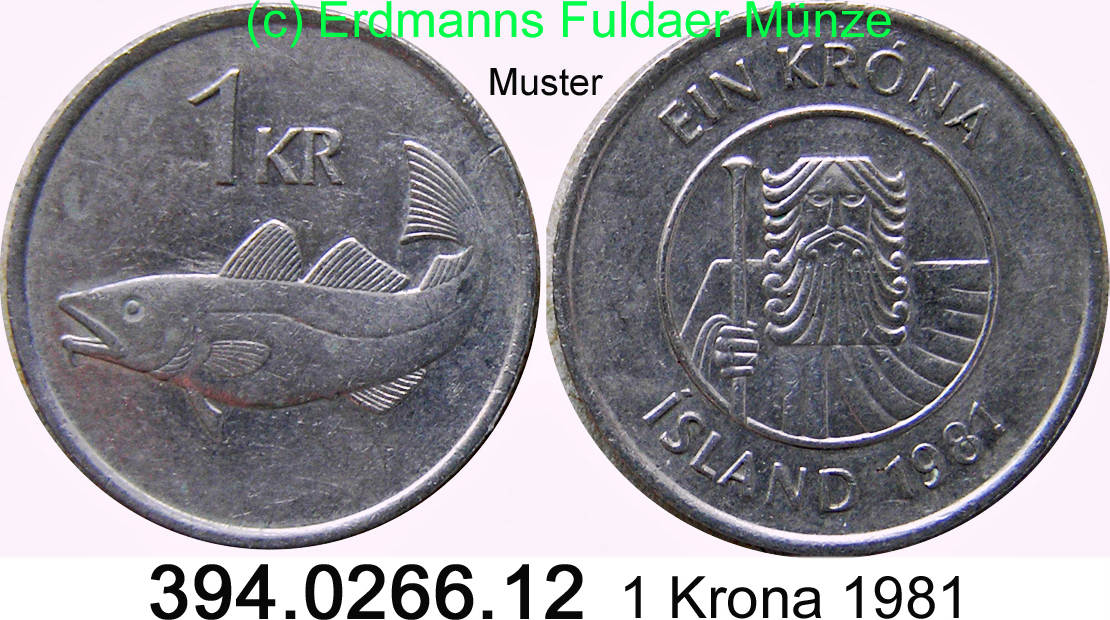 Iceland Island 1 Krone / 1 Krona 1981 *30 KM27 Kabeljau. 394.0266.12 vz ...