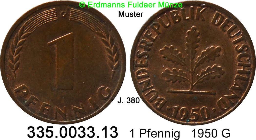 Deutschland BRD 1 Pfennig 1950G. . J.380. 335.0033.13 ss | MA-Shops