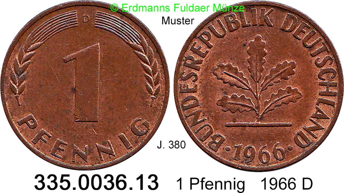 Deutschland BRD 1 Pfennig 1966D. . J.380. 335.0036.13 ss | MA-Shops