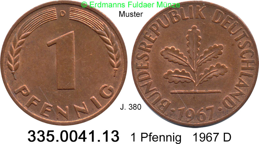 Deutschland BRD 1 Pfennig 1967D. . J.380. 335.0041.13 ss | MA-Shops