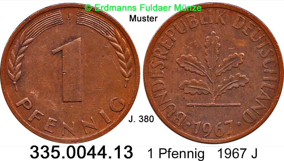 Deutschland BRD 1 Pfennig 1967J. . J.380. 335.0044.13 ss | MA-Shops