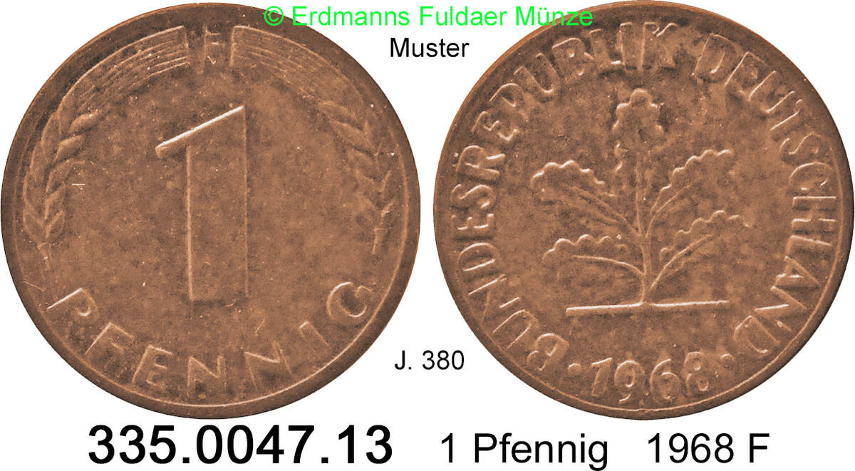 Deutschland BRD 1 Pfennig 1968F. . J.380. 335.0047.13 ss | MA-Shops