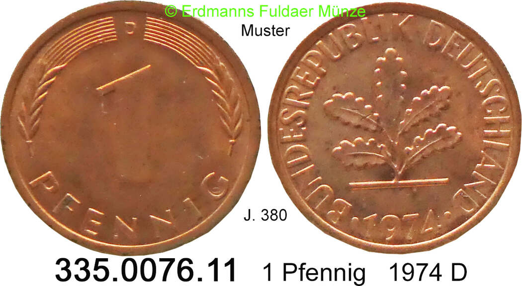 Deutschland BRD 1 Pfennig 1974D. . J.380. 335.0076.11 unc | MA-Shops