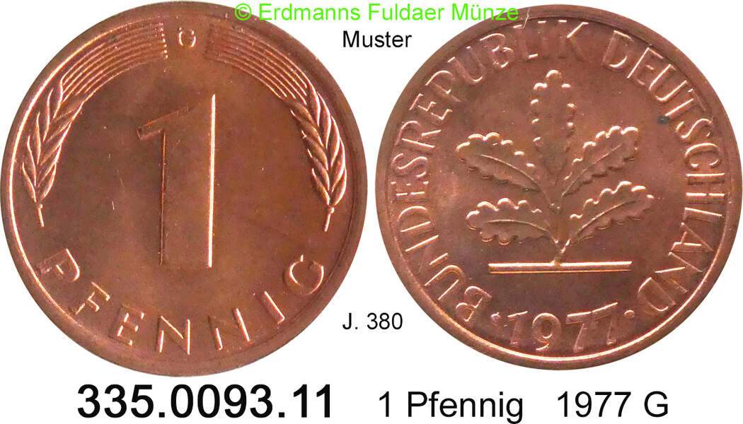 Deutschland BRD 1 Pfennig 1977G. . J.380. 335.0093.11 unc | MA-Shops