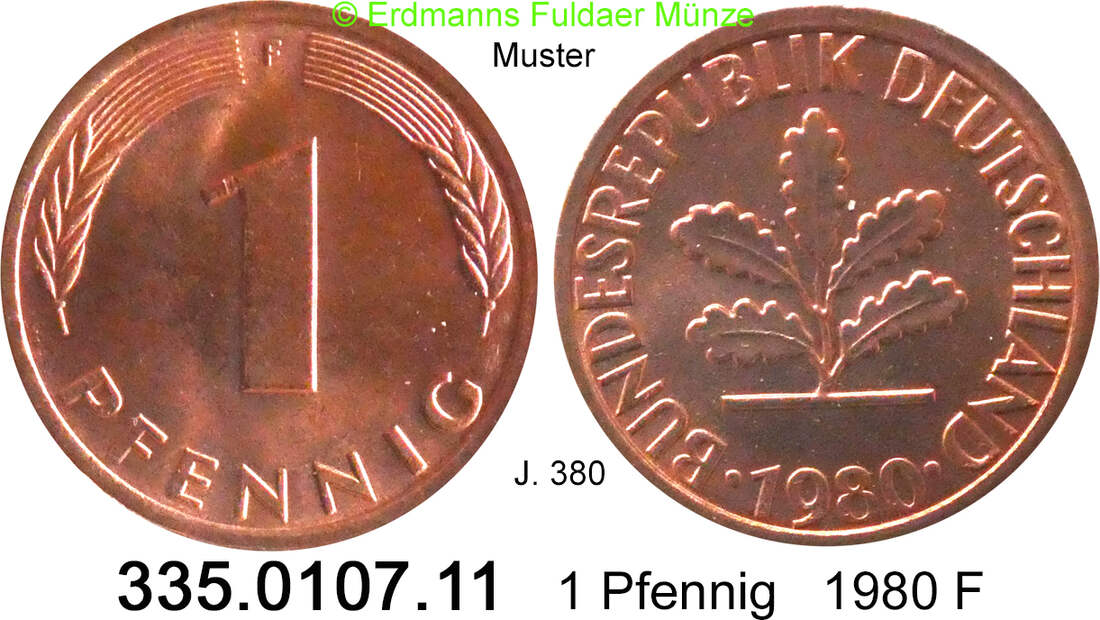 Deutschland BRD 1 Pfennig 1980F. . J.380. 335.0107.11 unc | MA-Shops