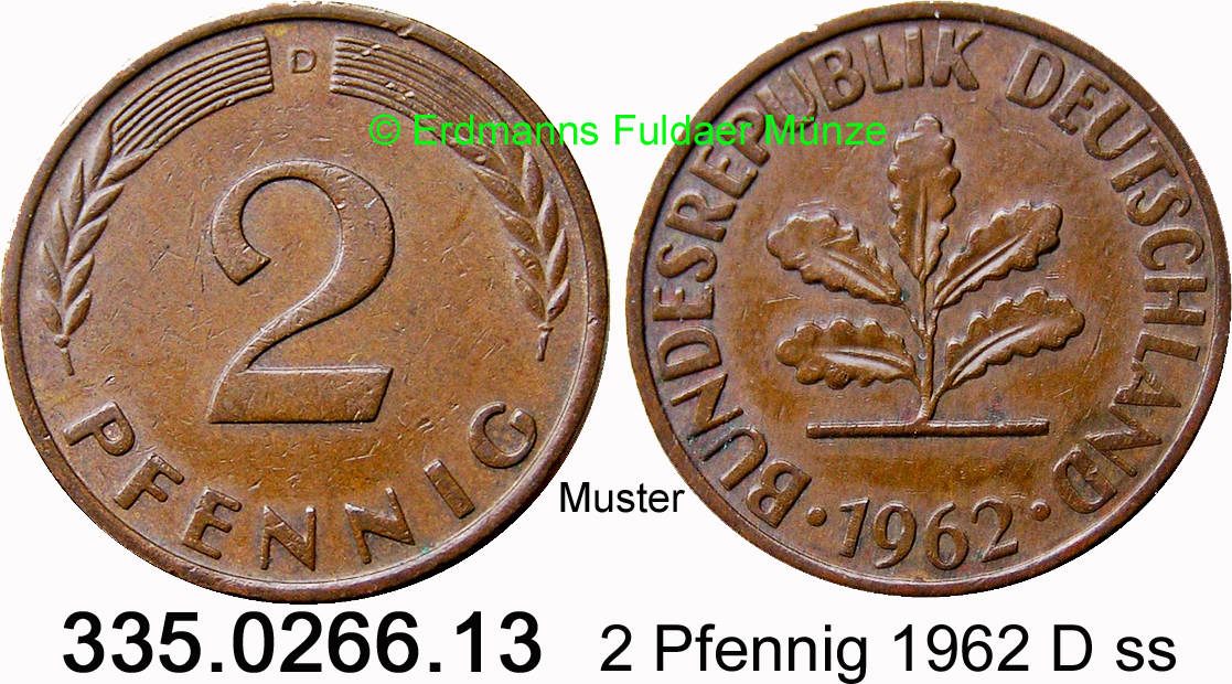 BRD 2 Pfennig 1962 D J.381. 335.0266.13 ss | MA-Shops