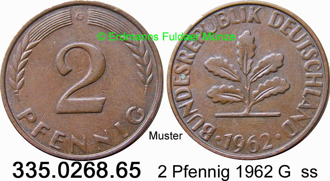 BRD 2 Pfennig 1962 G J.381. 335.0268.65 ss | MA-Shops