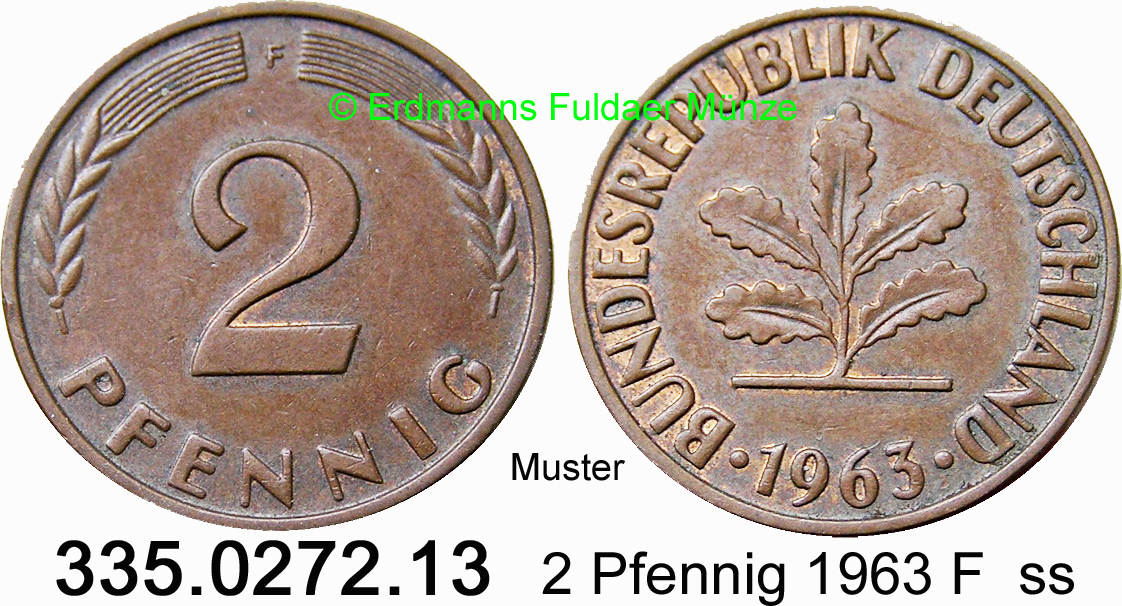 BRD 2 Pfennig 1963 F J.381. 335.0272.13 ss | MA-Shops