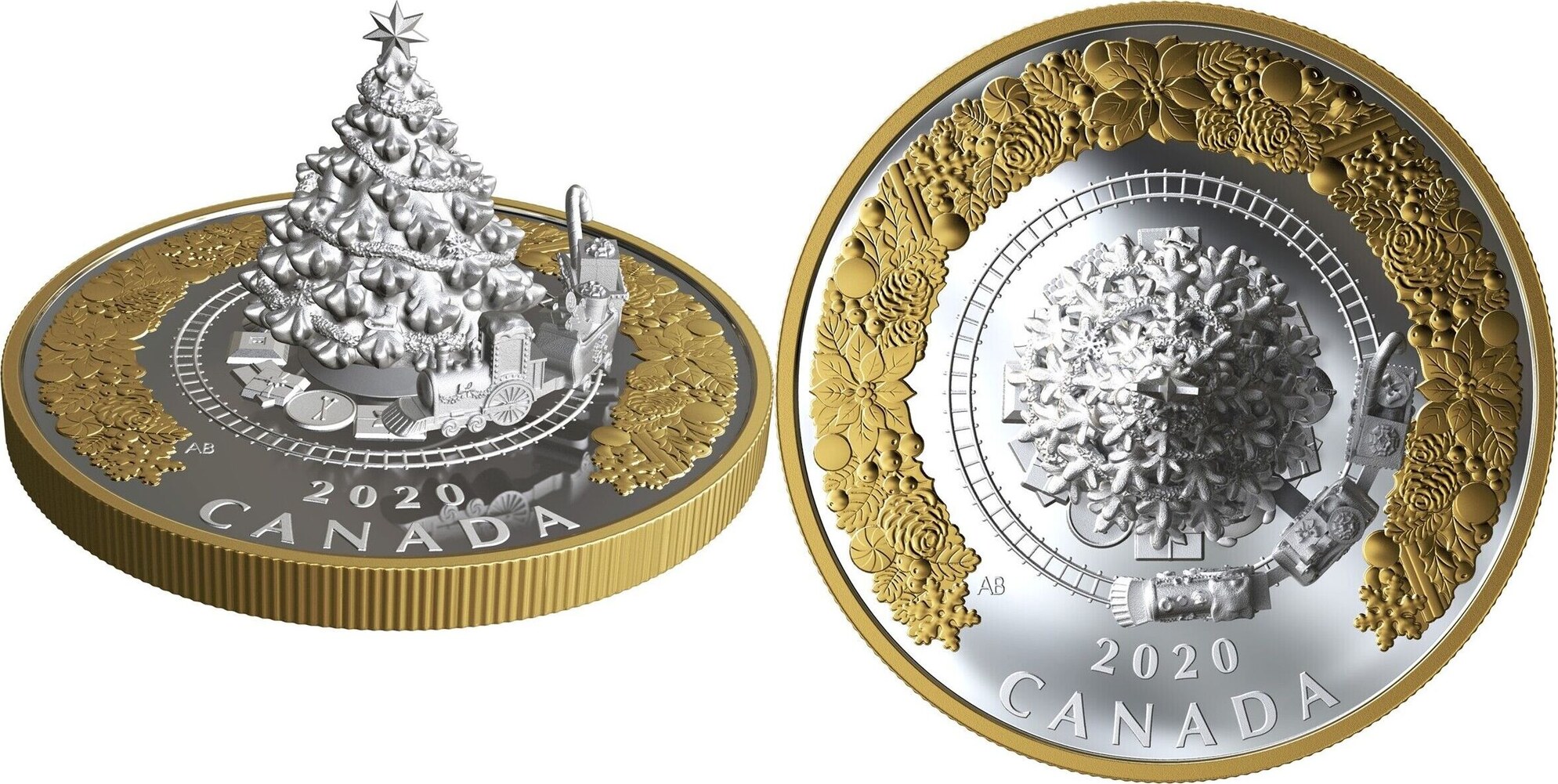 Canada Coins 2020 Canada 50$ Christmas Train Tree 5 oz Pure Silver Coin ...