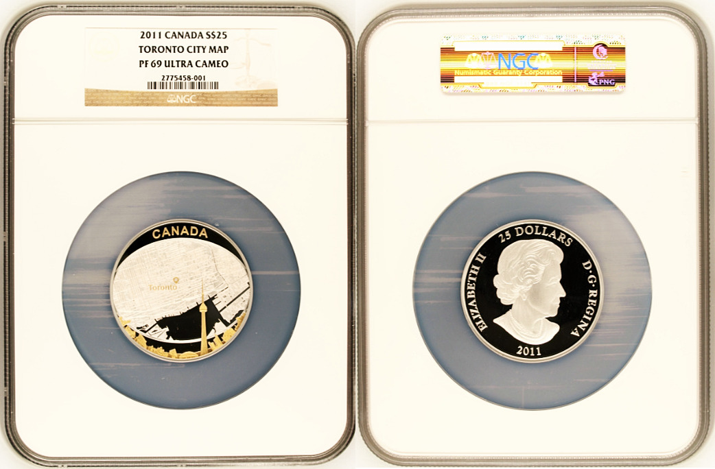 Canada Coins 2011 Canada 25$ Toronto City Map NGC PF69 2oz Silver Coin ...