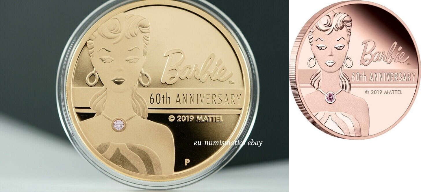 World Coins 2019 Tuvalu 500$ Barbie™ 60th Anniversary Argyle pink ...