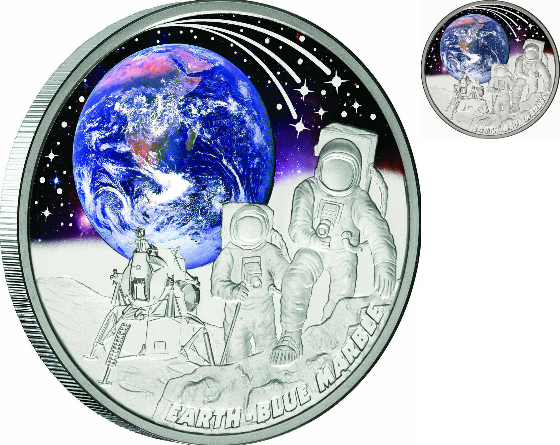 World Coins Niue 2022 1$ Earth BLUE MARBLE Apollo Mission 17 Moon Space ...