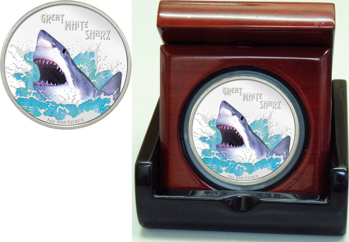 World Coins 2007 Tuvalu 1$ GREAT WHITE SHARK Deadly Dangerous Silver ...