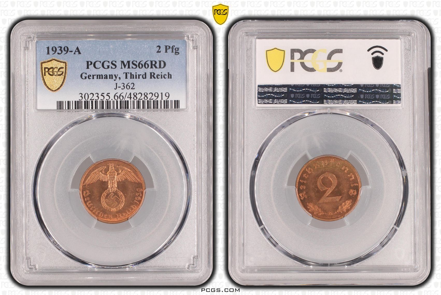 Germany, Third Reich 2 Pfennig 1939 A J-362 MS66RD | MA-Shops