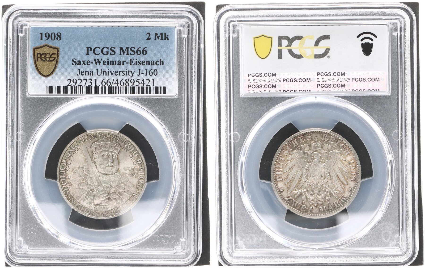 Sachsen-Weimar-Eisenach 2 Mark 1908 350 Jahre Uni Jena PCGS MS66 | MA-Shops