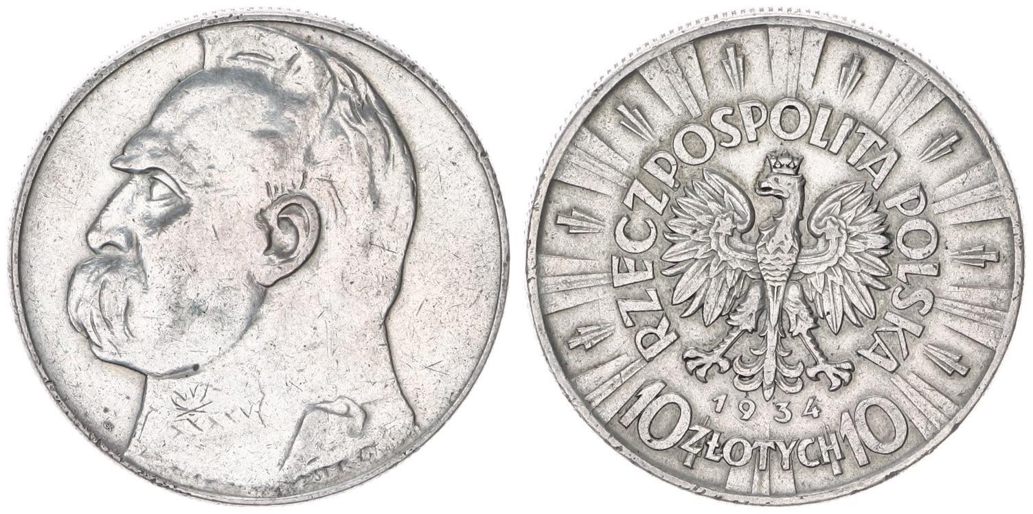 Polen - zweite Republik 10 Zloty 1934 Josef Pilsudski seltenes Jahr ss-vz | MA-Shops