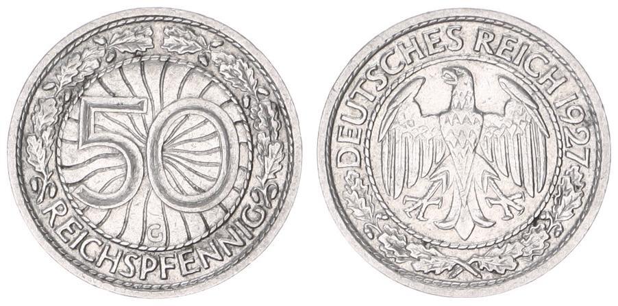 Deutschland / WEIMAR-3.Reich 50 Pfennig 1927 G ss | MA-Shops