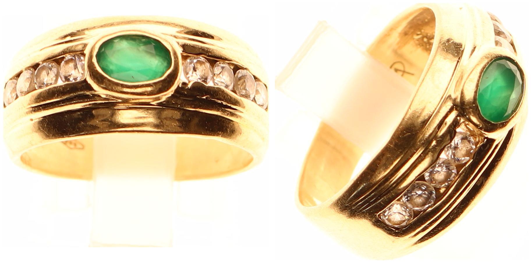 585 Gold Ring mit Smaragd und Diamanten Ringgroße 55-56 Sehr gut ...