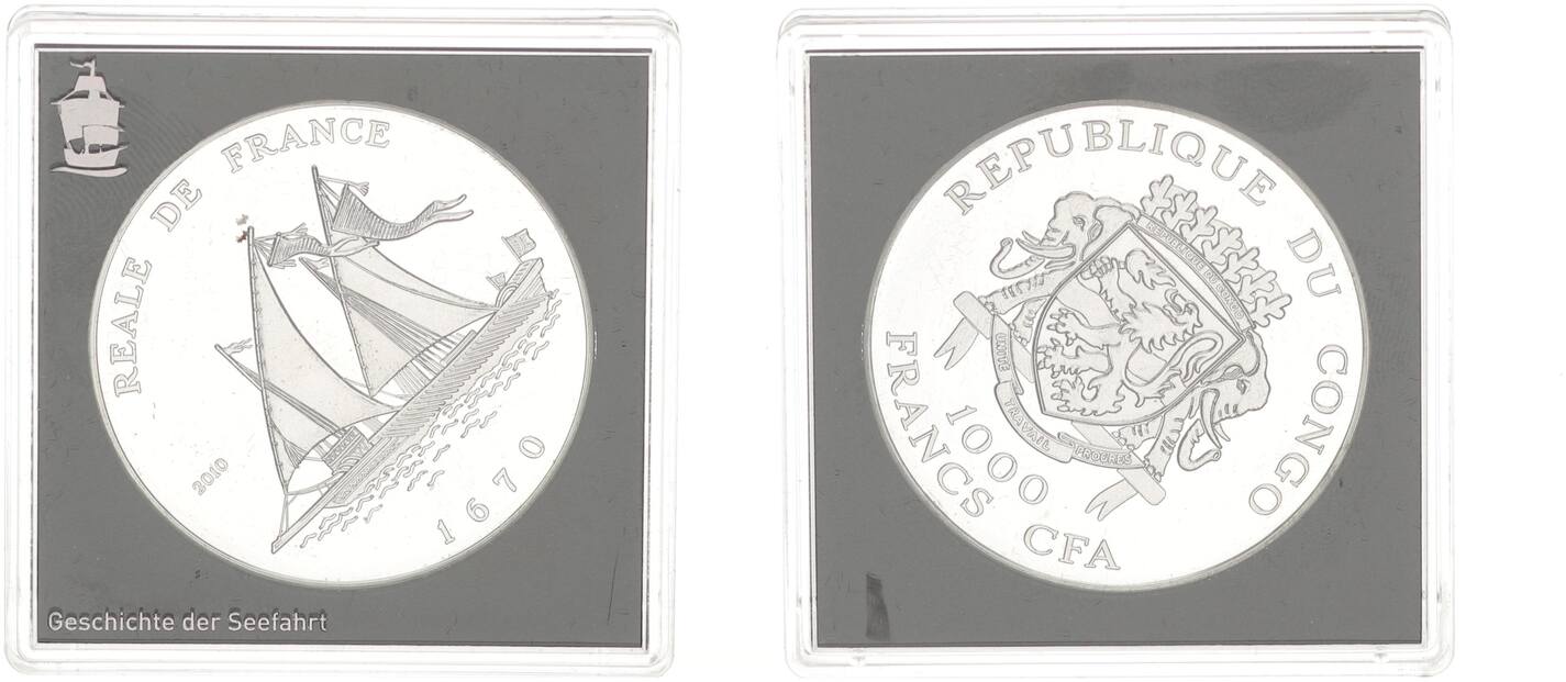 Kongo 1000 Francs 2010 Geschichte der Seefahrt Reale de France 1670 PP ...