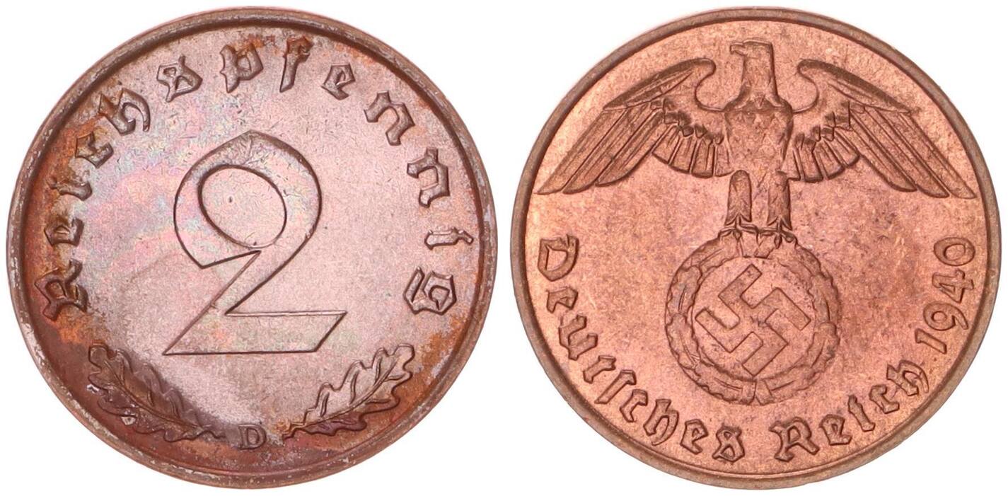 Deutschland / 3.Reich 2 Pfennig 1940 D prägefrisch | MA-Shops