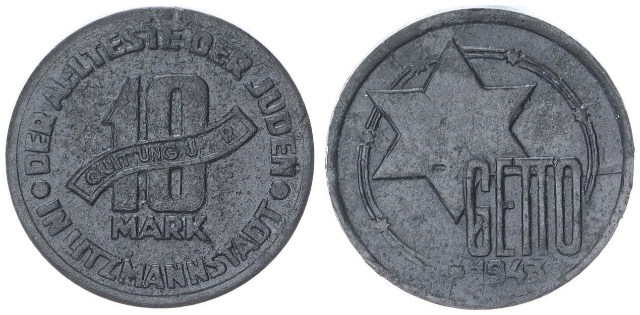 Deutschland / Polen / Getto Litzmannstadt 10 Mark (mit Echtheitszertifikat) 1943 MAGNESIUM !!! 1 ...