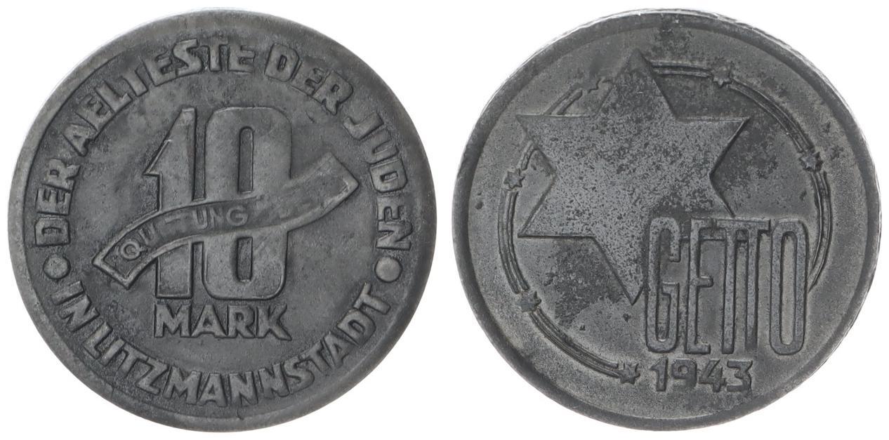 Deutschland / Polen / Getto Litzmannstadt 10 Mark (mit Echtheitszertifikat) 1943 MAGNESIUM !!! 1 ...