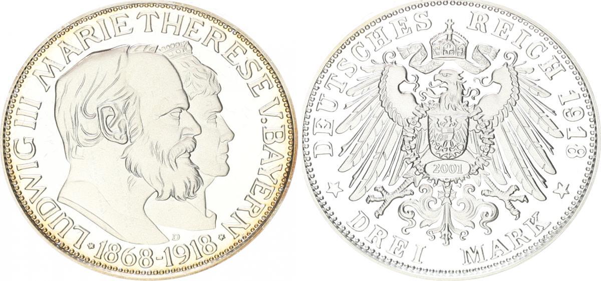 Deutschland / Kaiserreich 3 Reichsmark Ludwig III offizielle Neuprägung ...