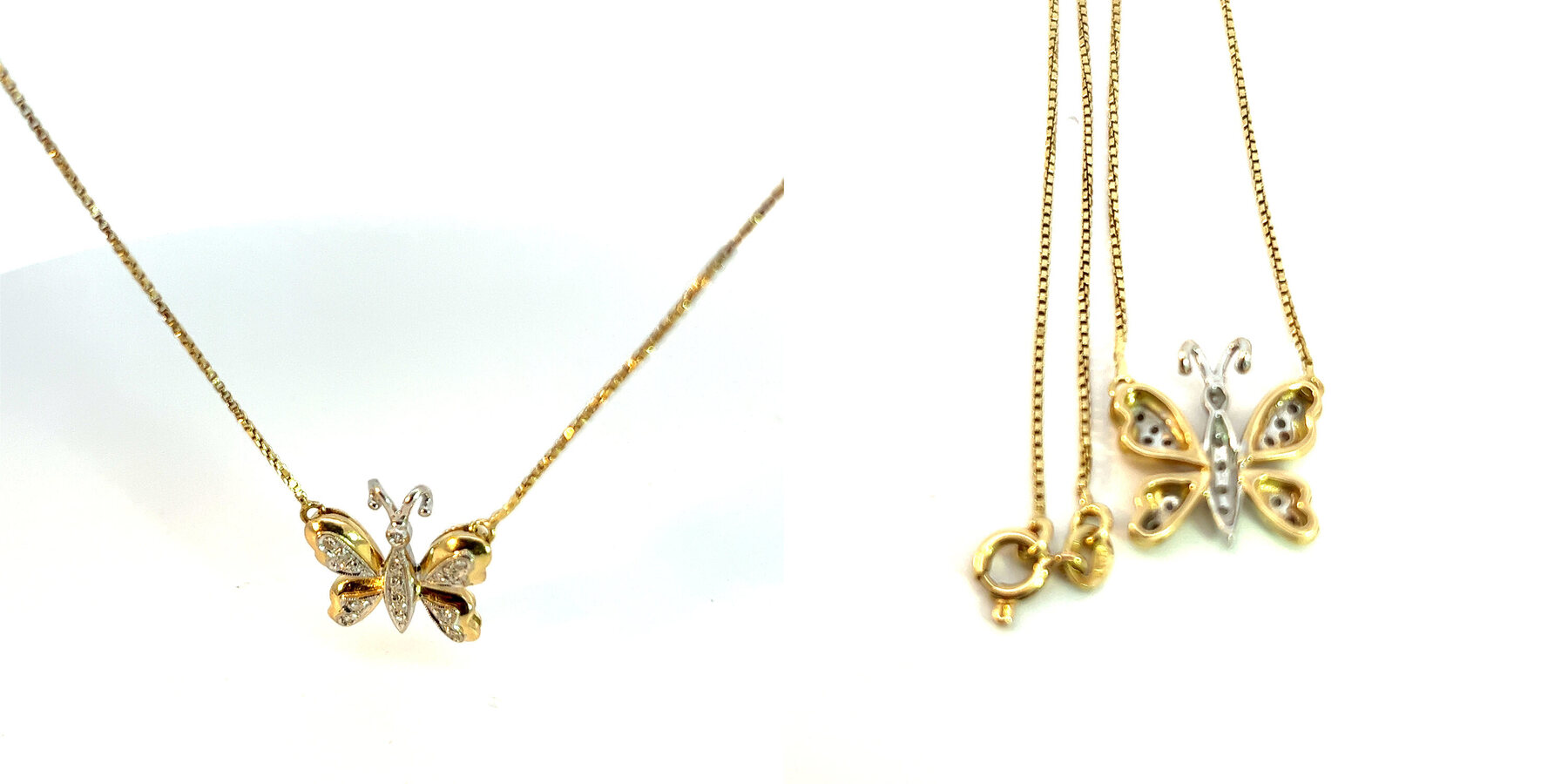 585 Gold Schmetterling Kette mit Diamanten ca.37cm lang, 5,4gramm | MA-Shops