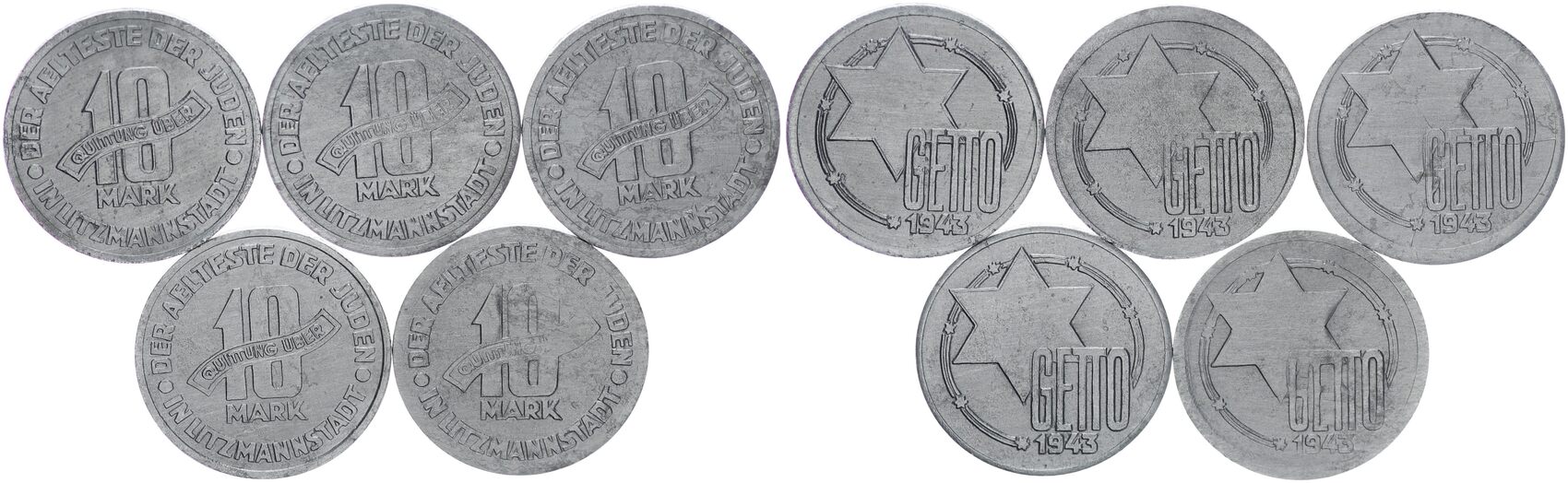 Deutschland - Polen 5x 10 Mark (mit Echtheitszertifikat) 1943 Lot 5x 10 ...