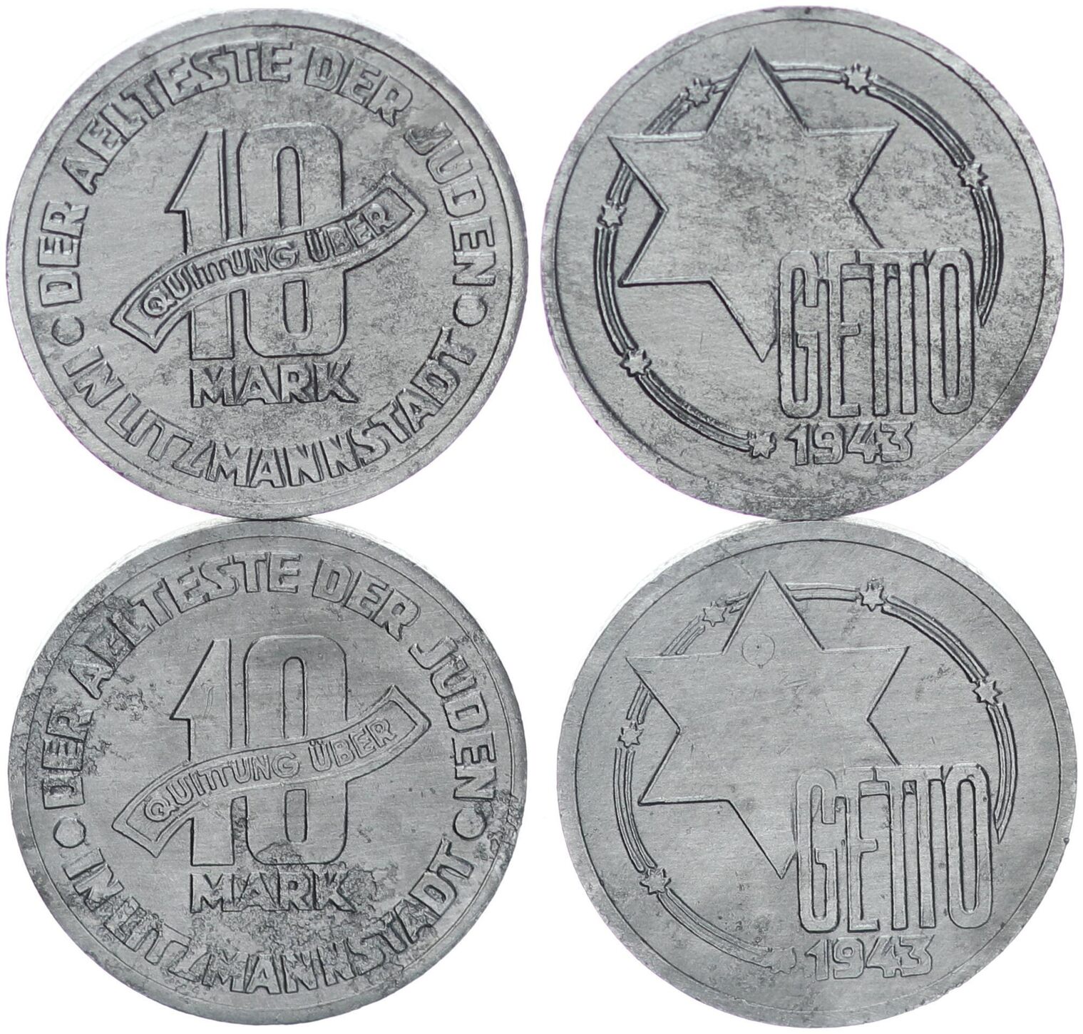 Deutschland - Polen 2x 10 Mark (mit Echtheitszertifikat) 1943 Lot 2x 10 Mark Aluminium Getto ...