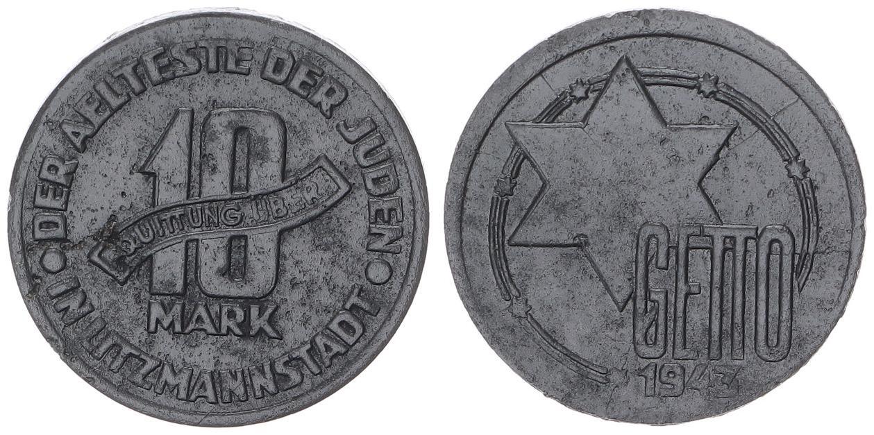 Deutschland / Polen / Getto Litzmannstadt 10 Mark (mit Echtheitszertifikat) 1943 MAGNESIUM !!! 1 ...