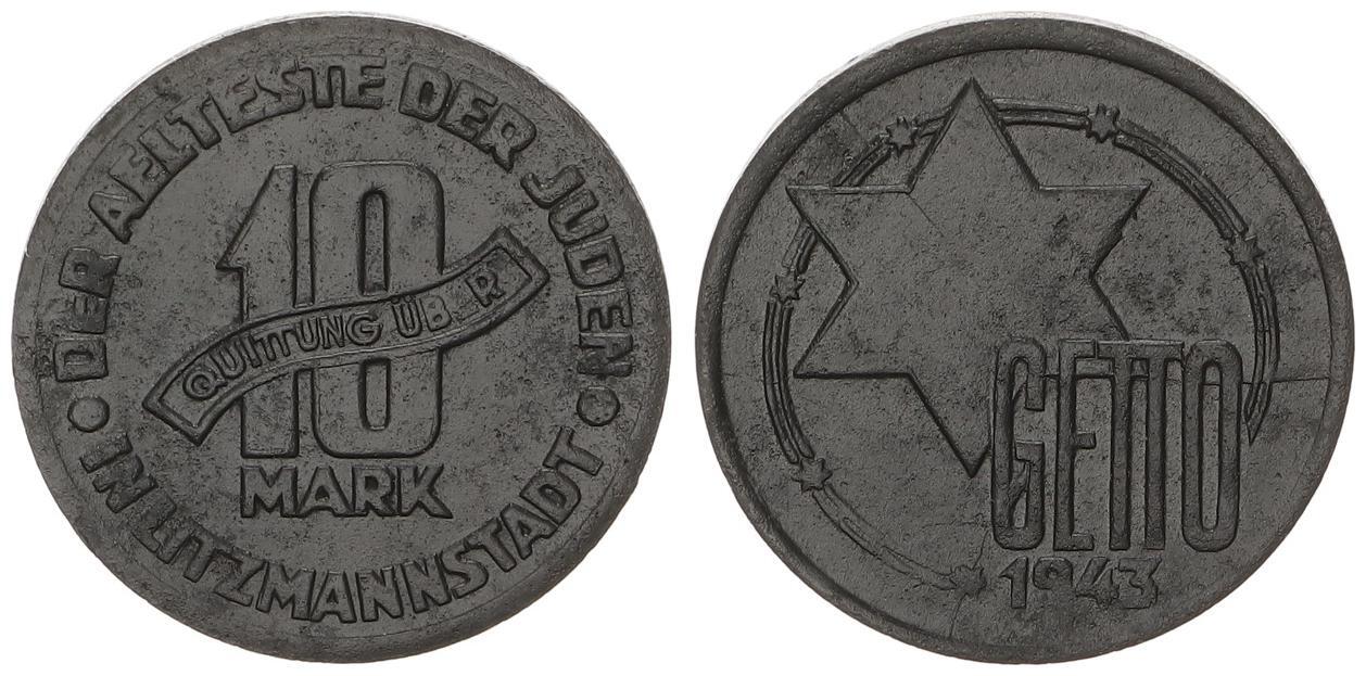 Deutschland / Polen / Getto Litzmannstadt 10 Mark (mit Echtheitszertifikat und Fachbuch ) 1943 ...