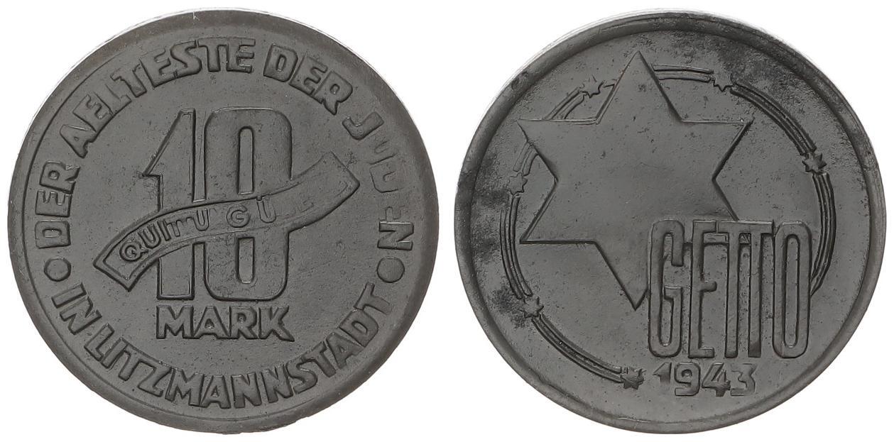 Deutschland / Polen / Getto Litzmannstadt 10 Mark (mit Echtheitszertifikat und Fachbuch ) 1943 ...