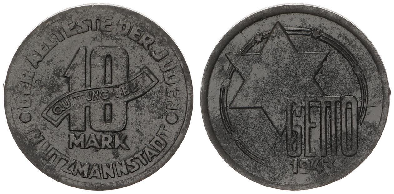 Deutschland / Polen / Getto Litzmannstadt 10 Mark (mit Echtheitszertifikat und Fachbuch ) 1943 ...