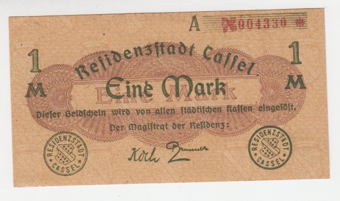 1921 Deutschland/ Cassel, 1 Mark-Schein kassenfrisch | MA-Shops