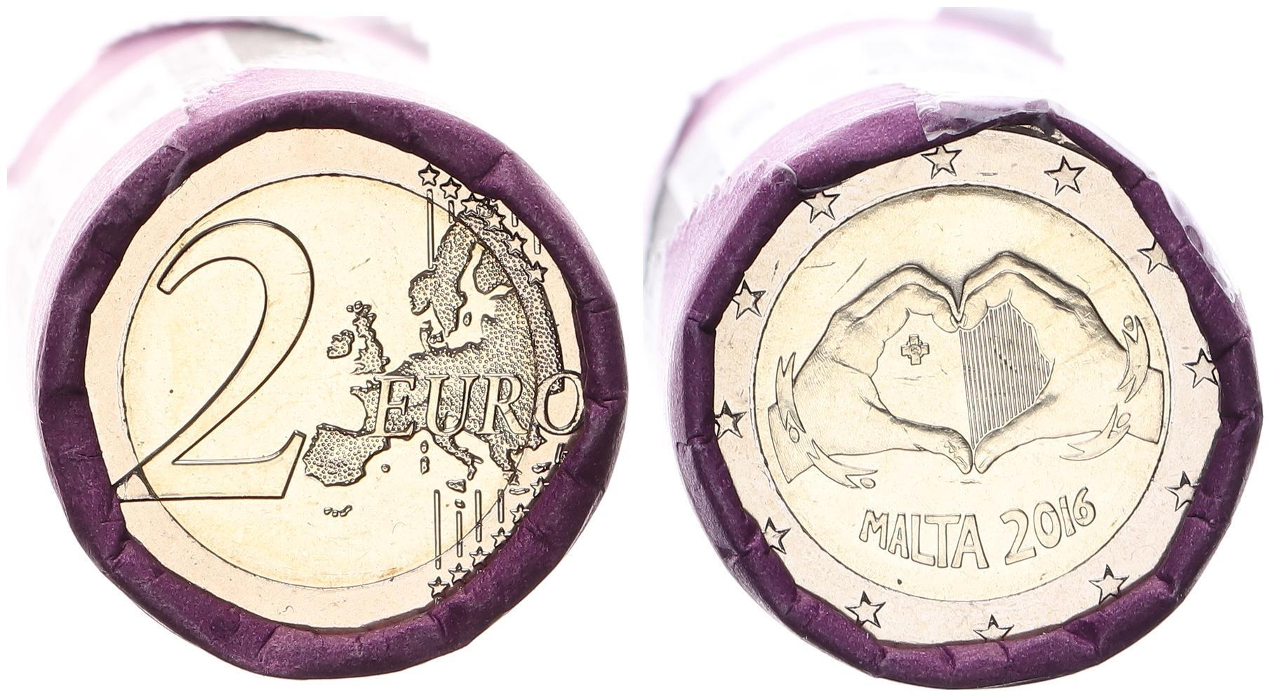 Malta 2 Euro Originalrolle 2016 Rolle mit 25 Münzen Herz/ Liebe ...