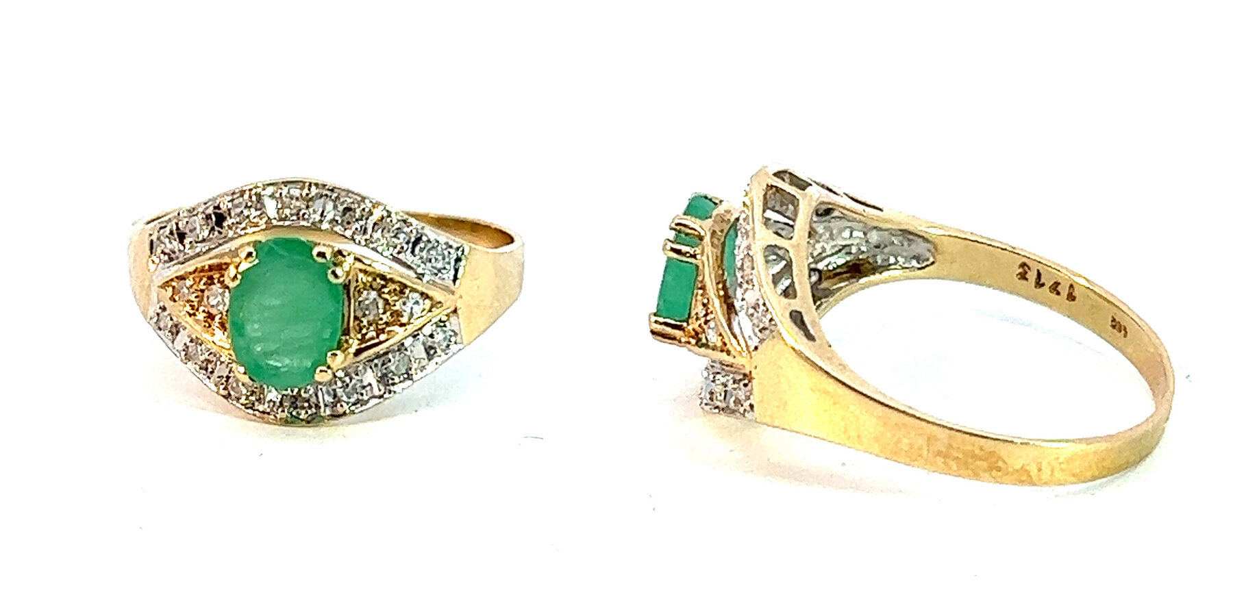 585 Gold Gold Ring mit Smaragd und Diamanten Ringgröße 58 Sehr gut ...