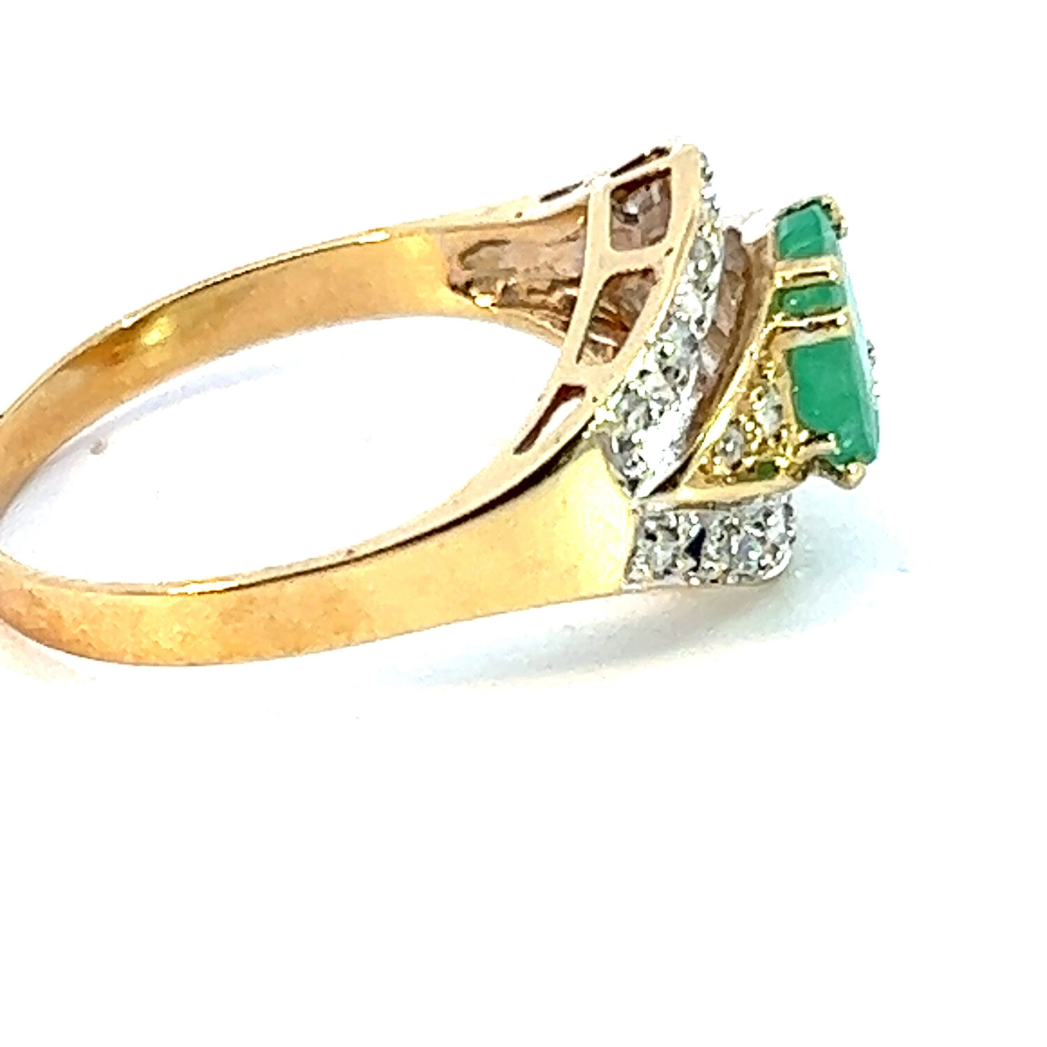 585 Gold Gold Ring mit Smaragd und Diamanten Ringgröße 58 Sehr gut ...