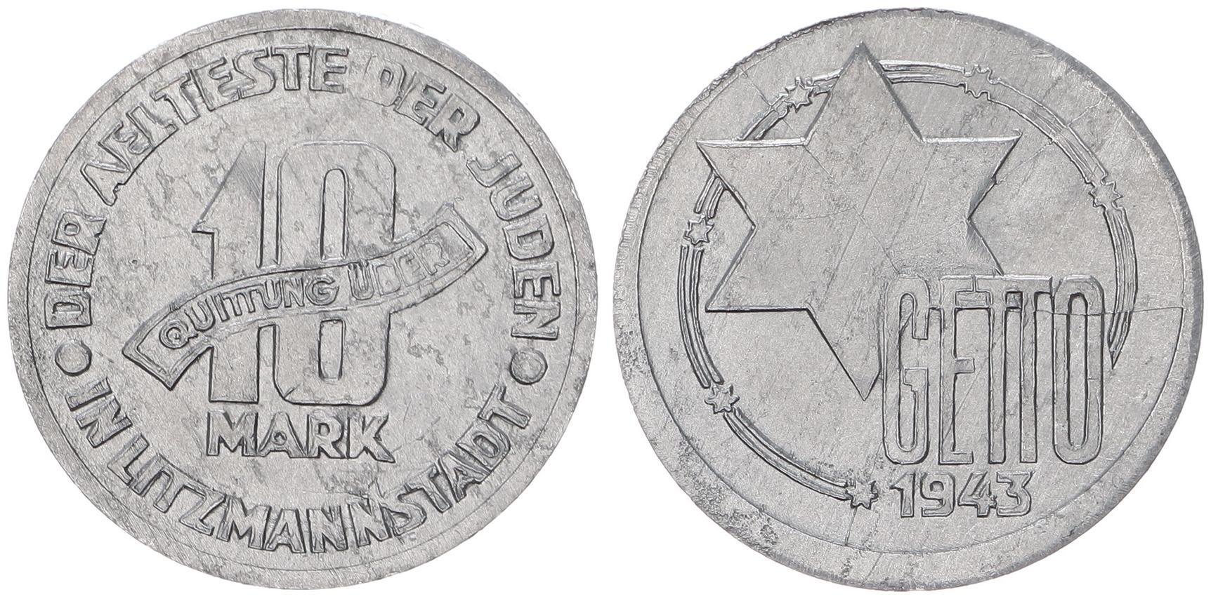Deutschland / Polen / Getto Litzmannstadt 10 Mark (mit Echtheitszertifikat und Fachbuch ) 1943 ...
