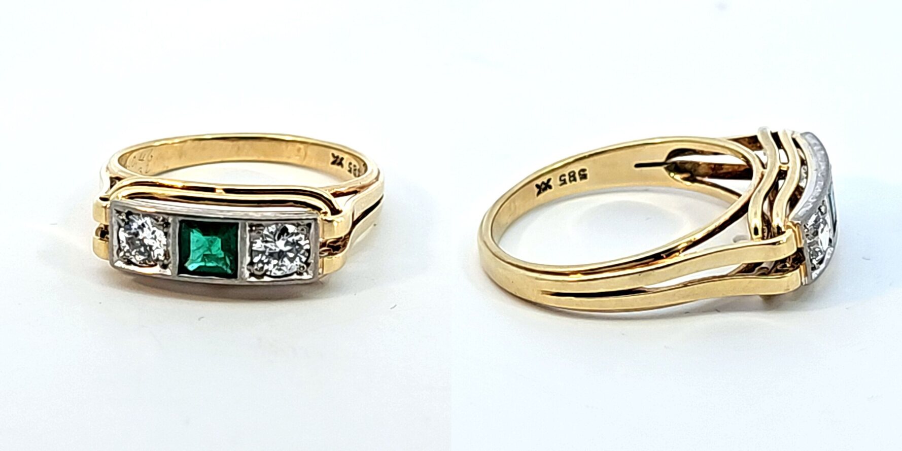 585 Gold Ring mit Smaragd und Diamanten, 14Karat, Ringgröße 58 Sehr gut ...