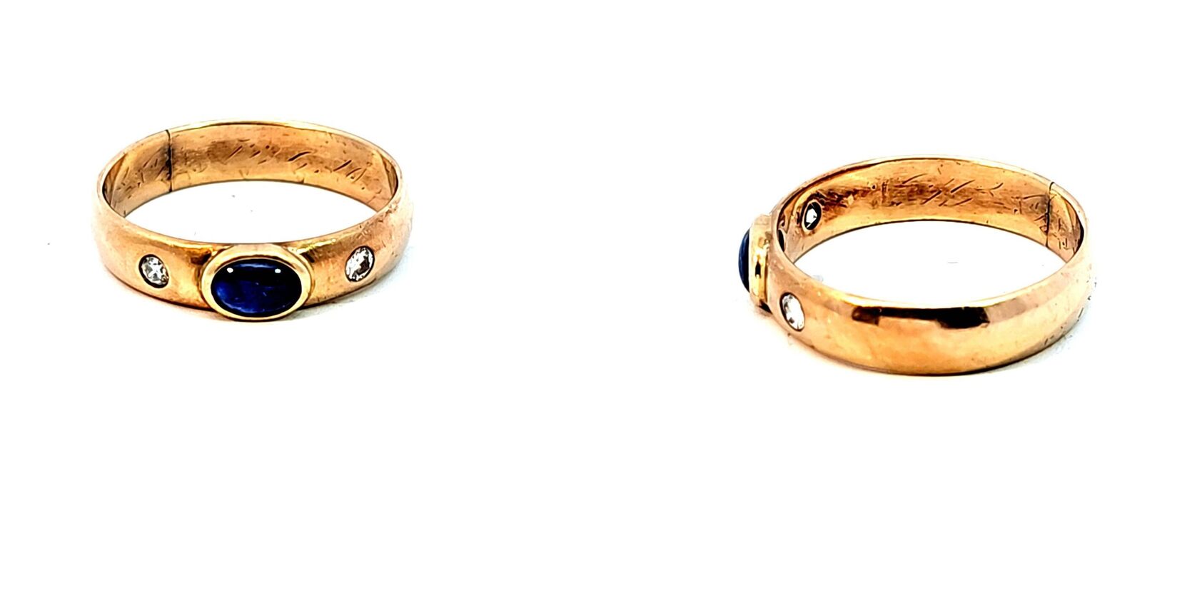 585 Gold Ring mit Saphir und zwei kleinen Diamanten, Ringgröße 58 Sehr ...