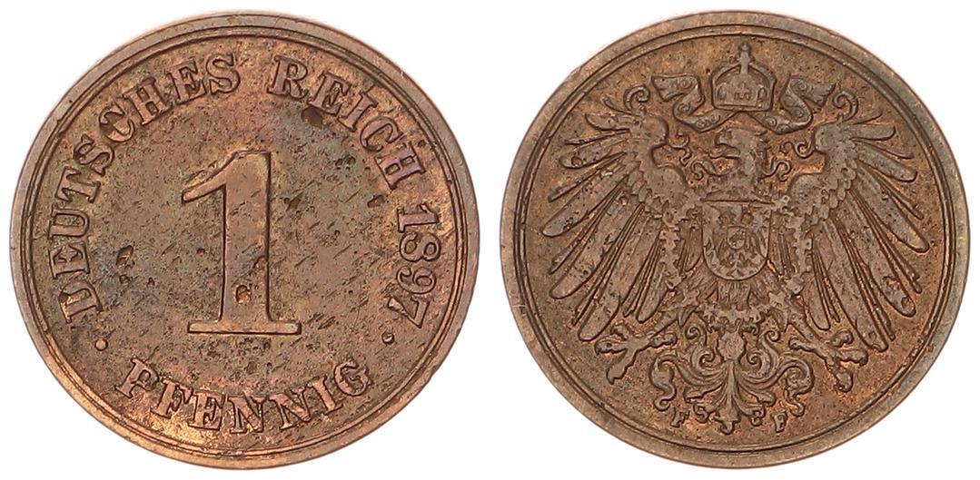 Deutschland / Kaiserreich 1 Pfennig 1897 F f.ss, kleine ...