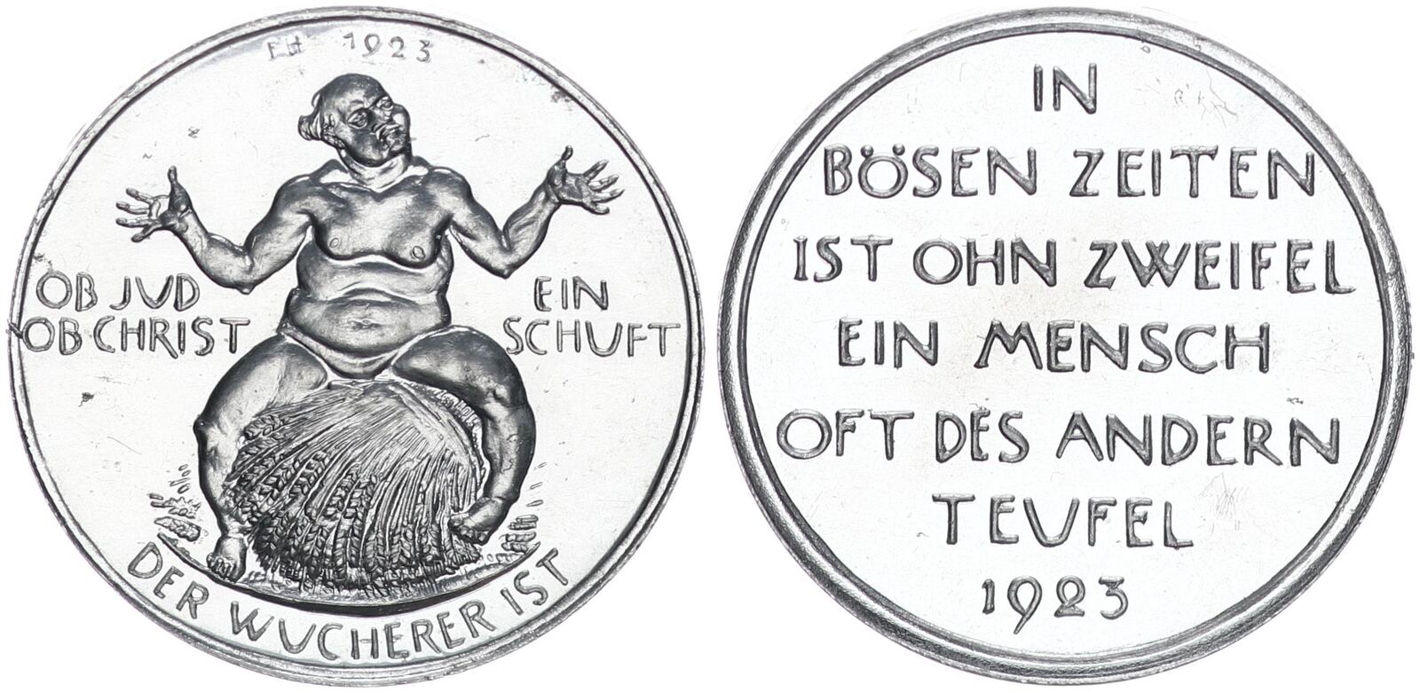 Medaille Schandmedaille 1923 Ob Jud Ob Christ Ein Schuft der Wucherer ist - mit spiegelnden ...