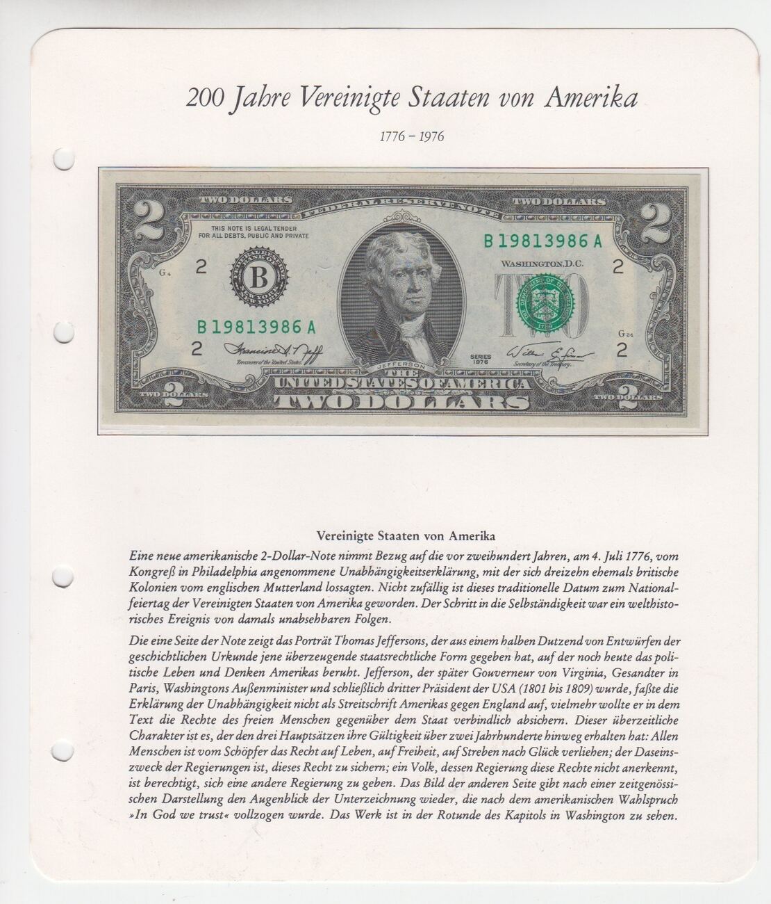 USA 2 Dollar Banknote 1976 kassenfrisch | MA-Shops