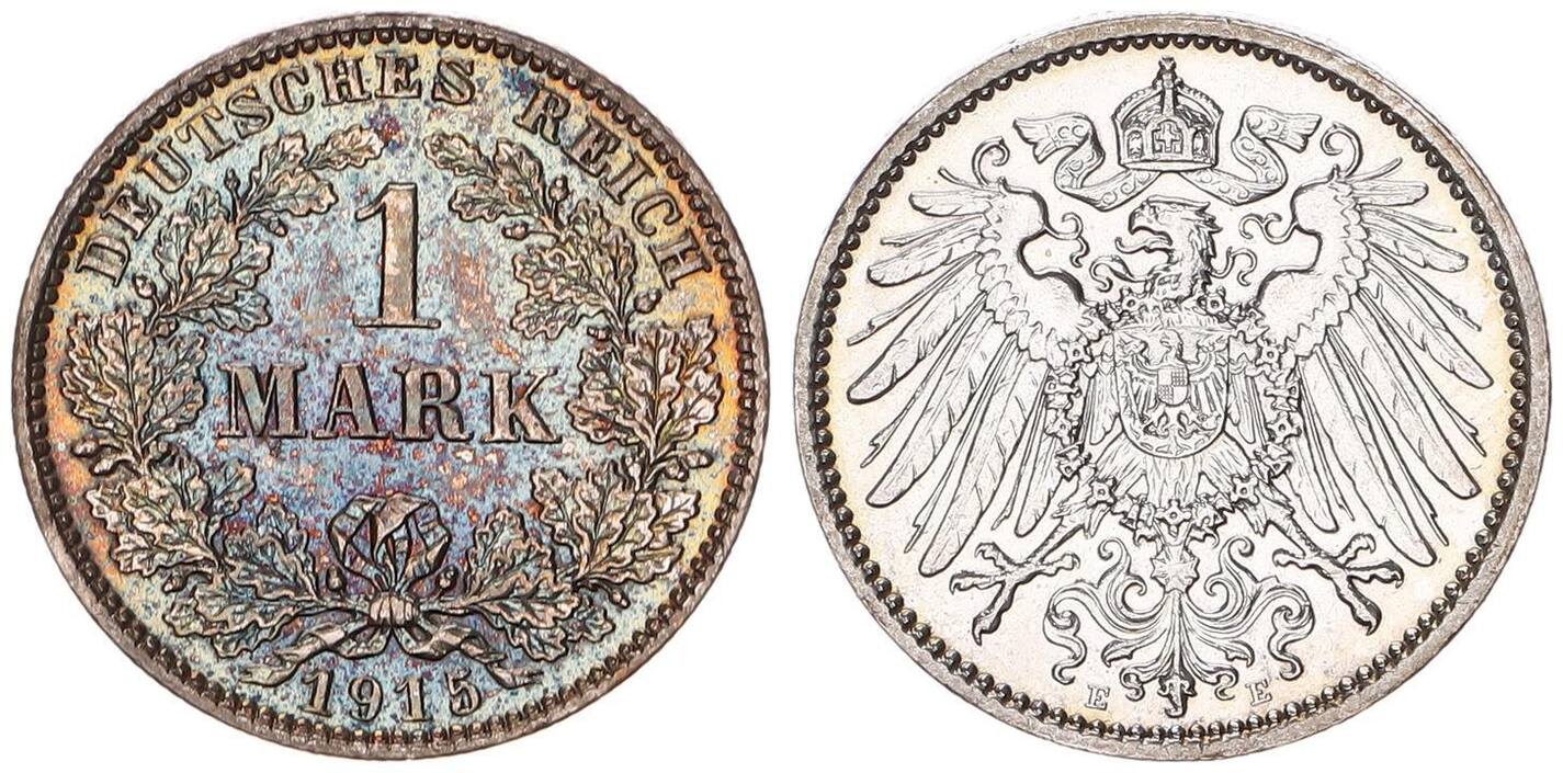 Deutsches Kaiserreich 1 Mark 1915 E 1 Reichsmark * fast prägefrisch,Patina | MA-Shops