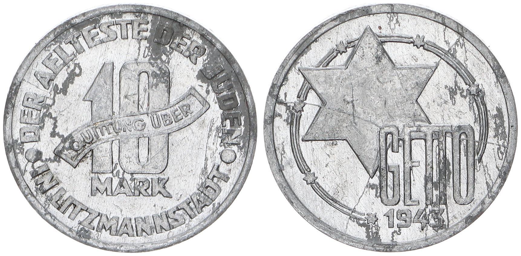 Deutschland / Polen / Getto Litzmannstadt 10 Mark (mit Echtheitszertifikat und Fachbuch ) 1943 ...